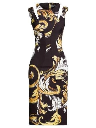 Versace Printed Bodycon Midi Dress - Black