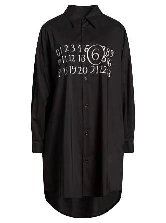 MAISON MARGIELA Cotton And Polyester Midi Shirt Dress With Logo Print - Black