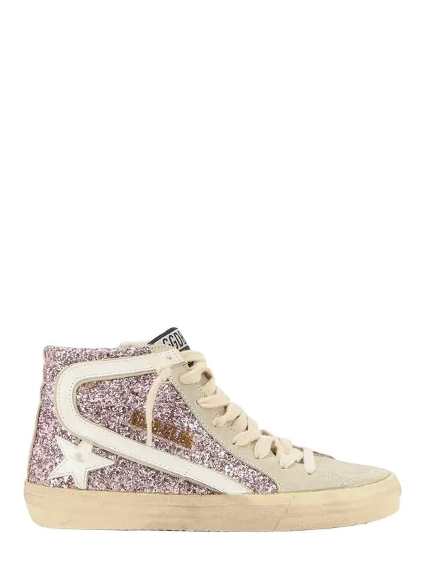GOLDEN GOOSE High Top Glitter Leather Sneakers - Pink