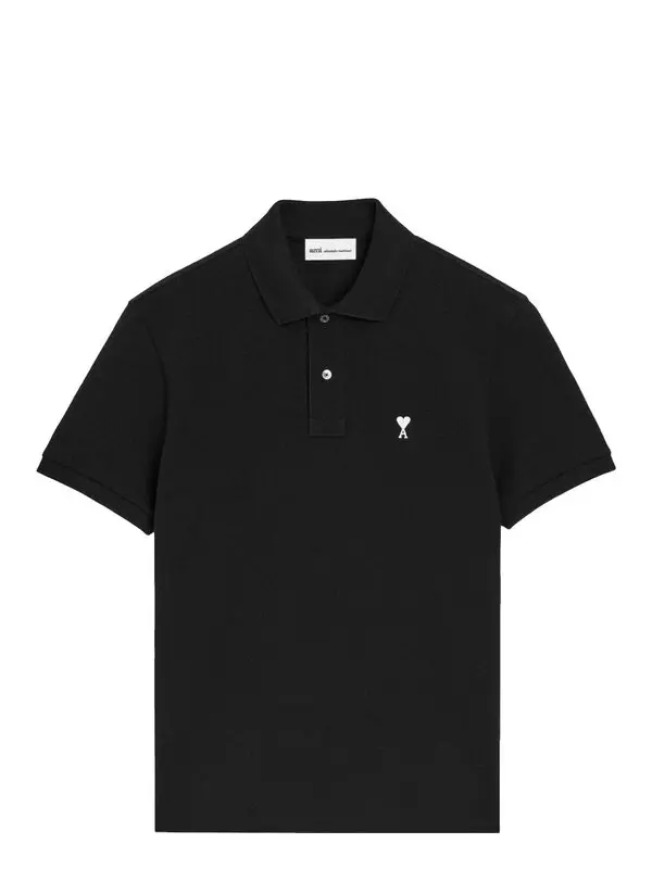 AMI Paris De Coeur Cotton Polo Shirt - Black