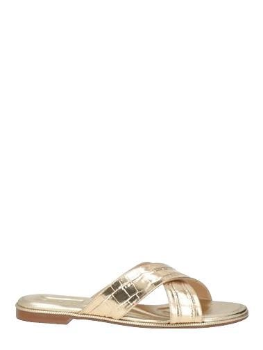BALDININI Metallic Leather Sandals With Crocodile Print - Gold