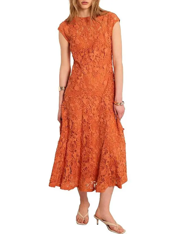 Mint Velvet Sleeveless Applique Lace Midi Dress - Orange