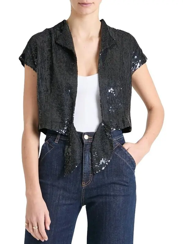 TEMPERLEY LONDON Cropped Sequin Jacket With Tie Waist - Black