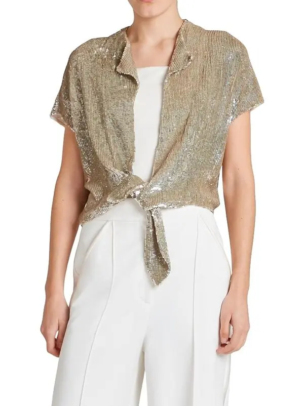 TEMPERLEY LONDON Cropped Sequin Jacket With Tie Waist - Silver