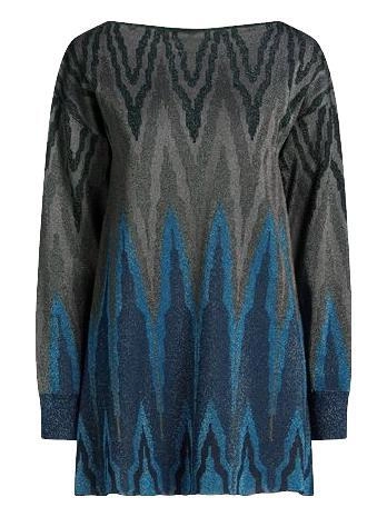 CIRCUS HOTEL Long Sleeve Metallic Knit Sweater - Blue