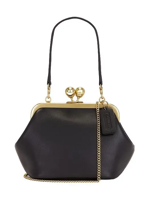 COACH Glovetanned Leather Kisslock Frame Bag - Black
