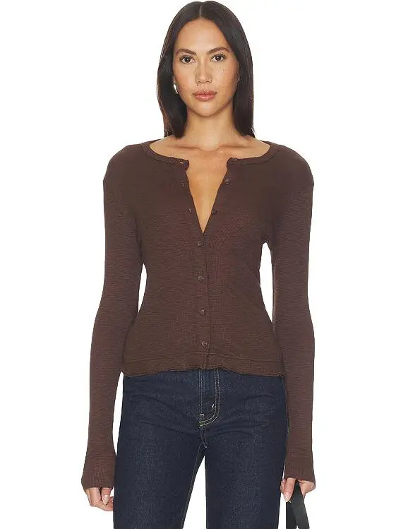 BOBI Ruffle Cardigan In Brown - Mocha