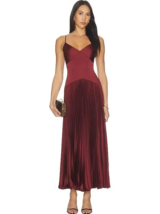 Astr The Label Pleated Drop Waist Dress - Rust