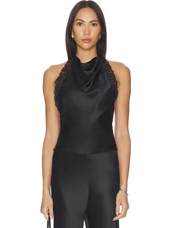 Cami Nyc Lucille Halter Neck Lace Trimmed Silk Blend Top - Black