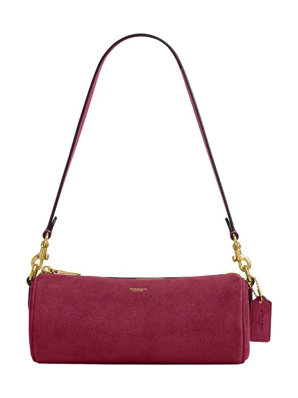 COACH OUTLET Coach Barrel Bag In Suede And Calf Leather - Brass/dark Fuchsia