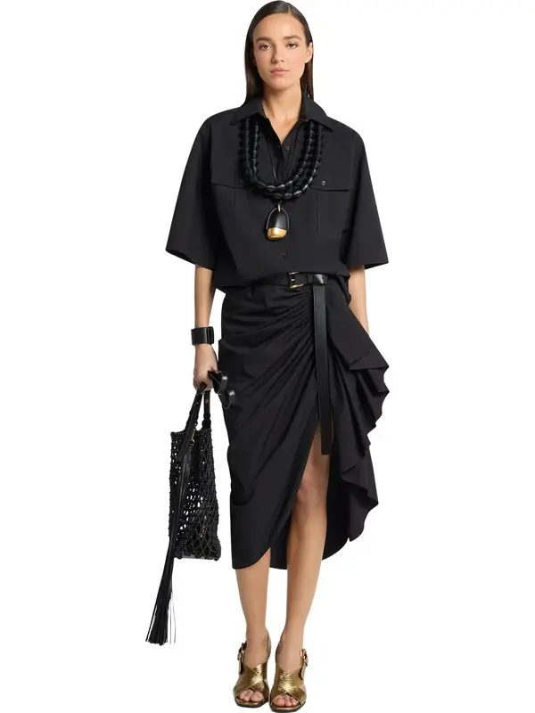 Michael Kors Ruched Cotton Poplin Pareo Skirt - Black