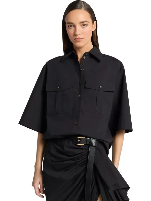 Michael Kors Washed Cotton Poplin Safari Shirt - Black