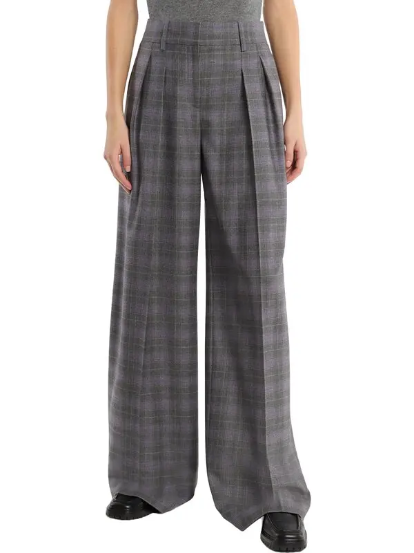 Michael Kors Glen Plaid Wool Pleated Wide-leg Trousers - Grey