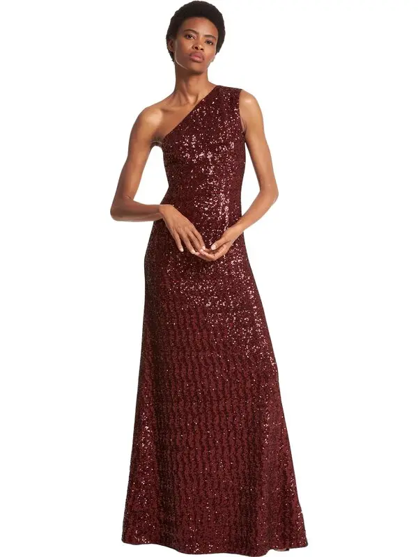 Michael Kors Sequined Stretch Tulle One-shoulder Gown - Red