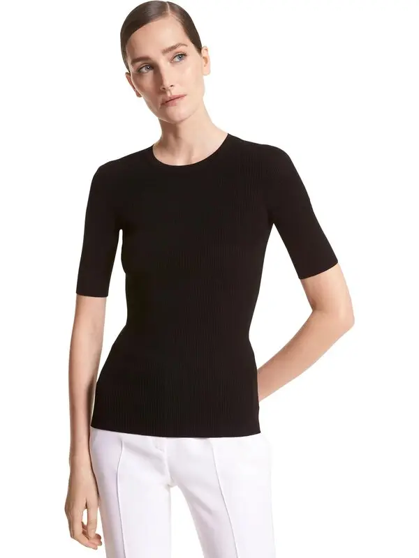 Michael Kors Ribbed Stretch Viscose T-shirt In Size By - Black