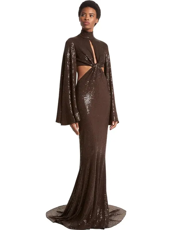 Michael Kors Hand-embroidered Sequin Stretch Matte Jersey Fishtail Gown - Brown