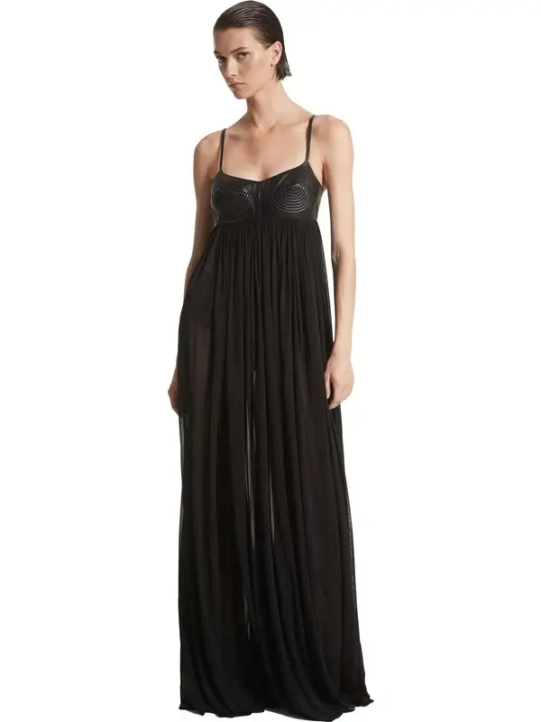 Michael Kors Plongé Leather And Chiffon Jersey Empire Gown In Size By - Black
