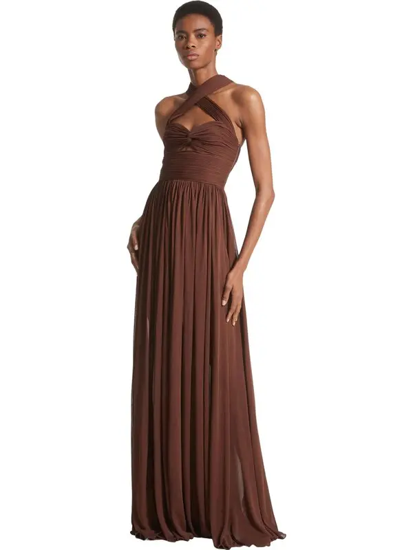Michael Kors Chiffon Jersey Cross-front Gown In Size By - Brown