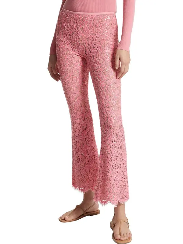 Michael Kors Hand-embroidered Sequin Floral Lace Cropped Flared Pants - Pink