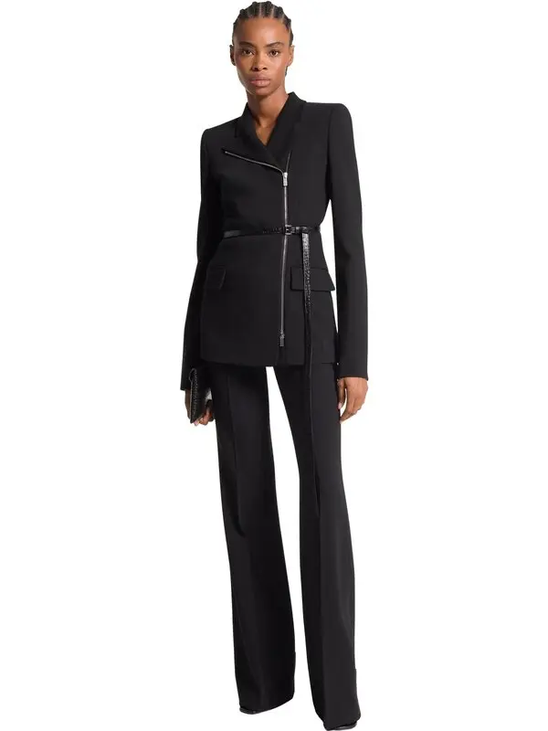 Michael Kors Stretch Wool Crepe Asymmetrical Zip Jacket - Black