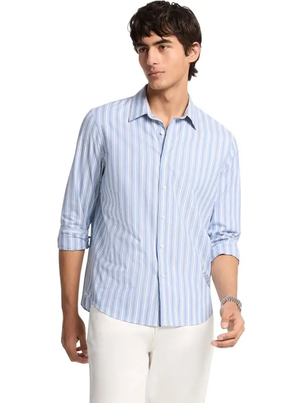 Michael Kors Striped Stretch Cotton Shirt In Size By - Blue