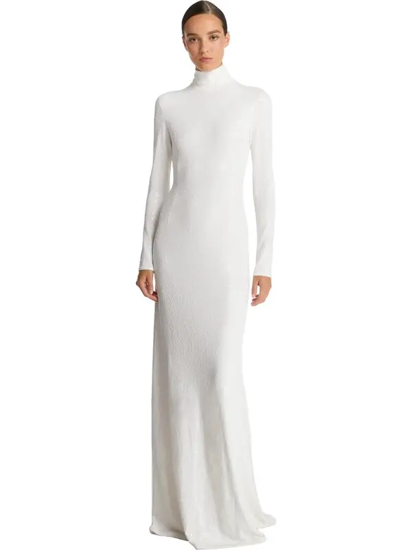 Michael Kors Hand-embroidered Sequin Stretch Matte Jersey Gown - White