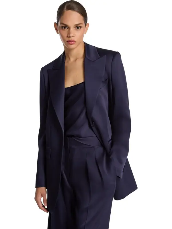 Michael Kors Double Satin Charmeuse Boyfriend Blazer - Blue