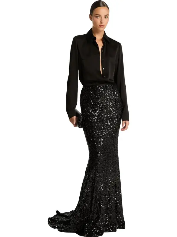 Michael Kors Sequin Embroidered Stretch Fishtail Skirt - Black