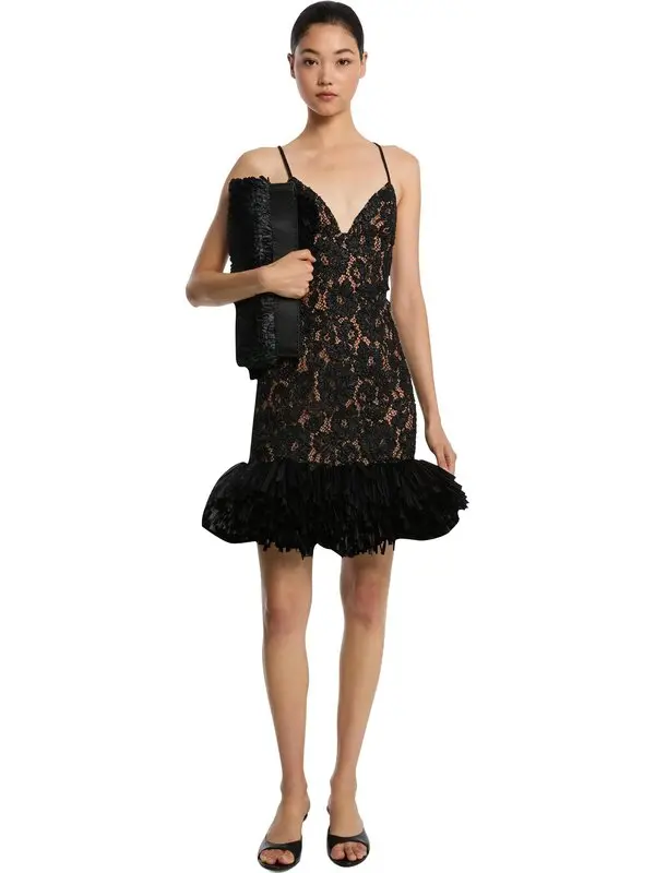 Michael Kors Hand-embroidered Floral Lace And Fringe Cocktail Dress - Black
