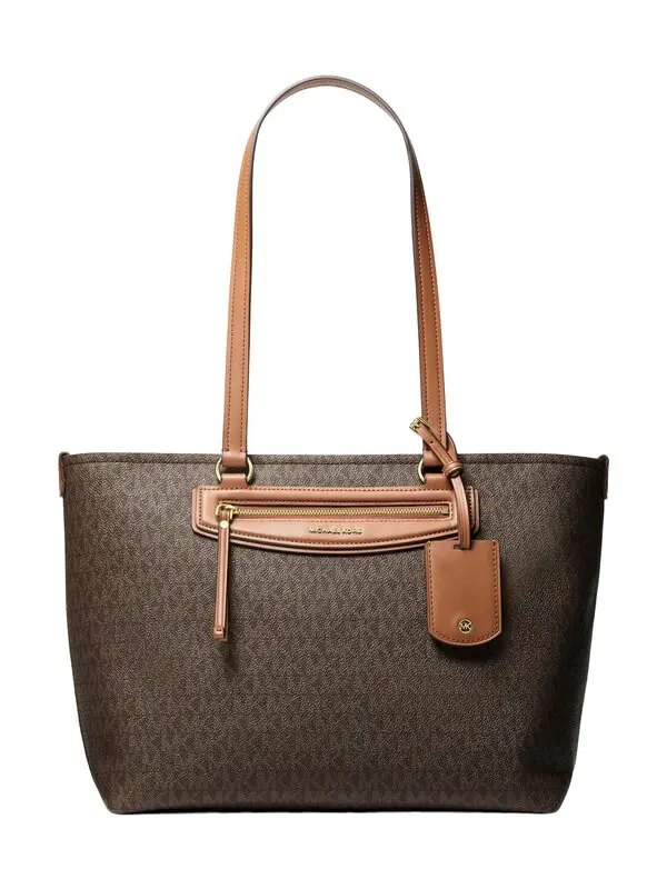 Michael Kors Jet Set Travel Medium Signature Logo Tote Bag In By - Brown