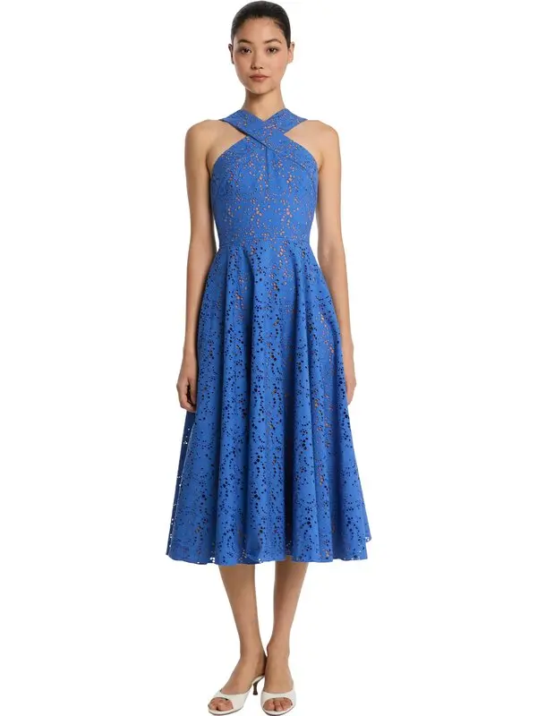 Michael Kors Cotton Eyelet Halter Dress - Blue