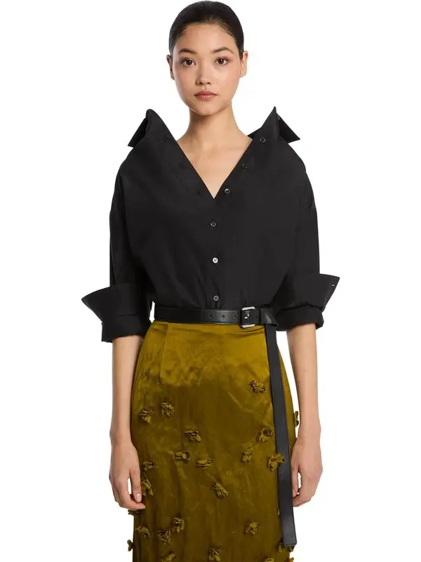 Michael Kors Silk And Cotton Taffeta Portrait Collar Shirt In Size By - Black