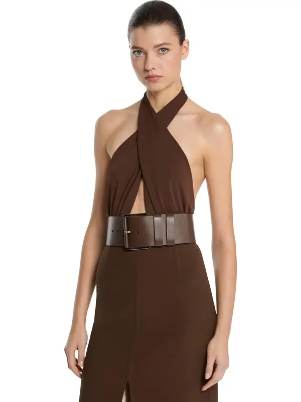 Michael Kors Stretch Matte Jersey Halter Bodysuit - Brown