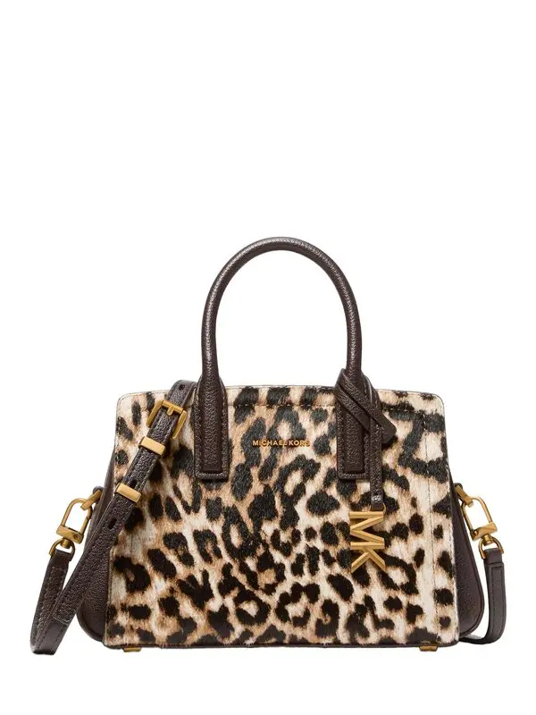 Michael Kors Laila Small Leopard Print Calf Hair Satchel - Brown