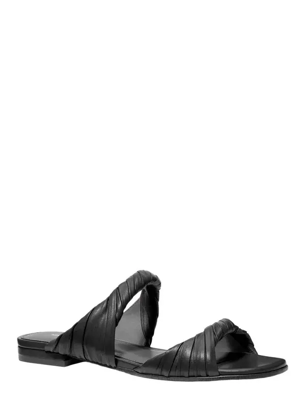 Michael Kors Kiana Leather Twisted Strap Flat Sandals - Black