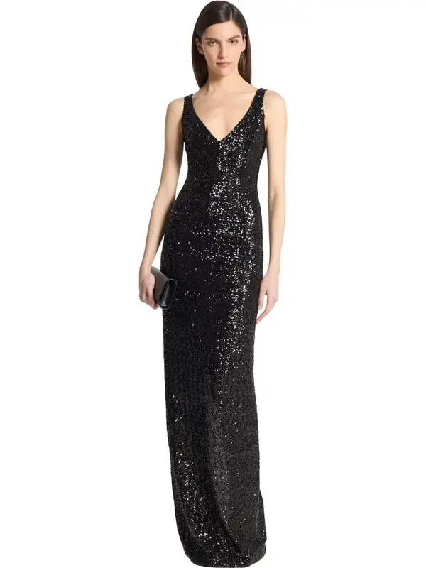 Michael Kors Sequined Stretch Gown - Black