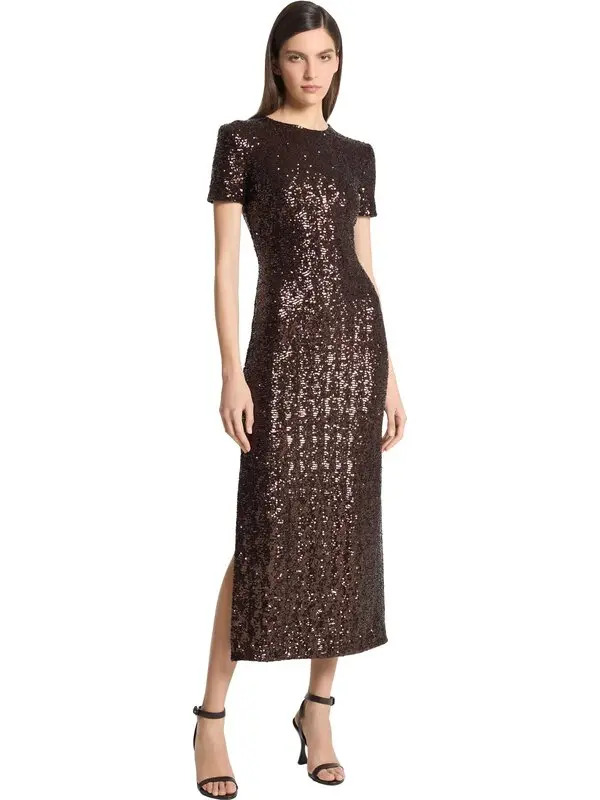 Michael Kors Sequined Stretch T-shirt Midi Dress - Brown