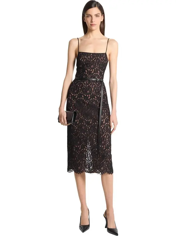Michael Kors Corded Floral Lace Slip Dress - Black