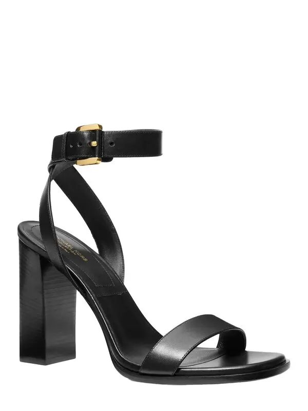 Michael Kors Ashley Leather Strappy Sandals With Block Heel - Black