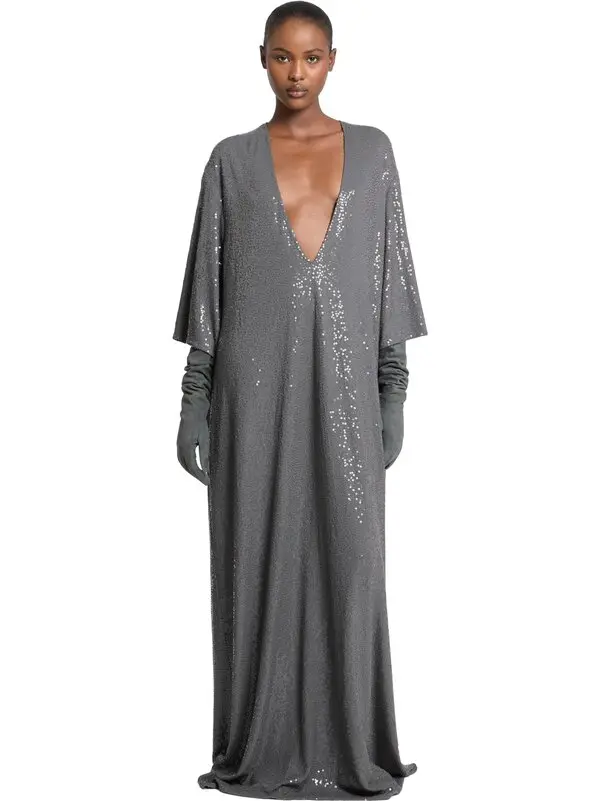 Michael Kors Hand-embroidered Sequin Stretch Jersey Caftan Gown - Grey