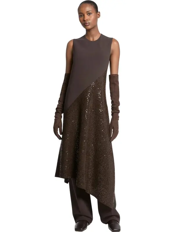 Michael Kors Hand-embroidered Sequin Double-faced Stretch Wool Dress - Brown