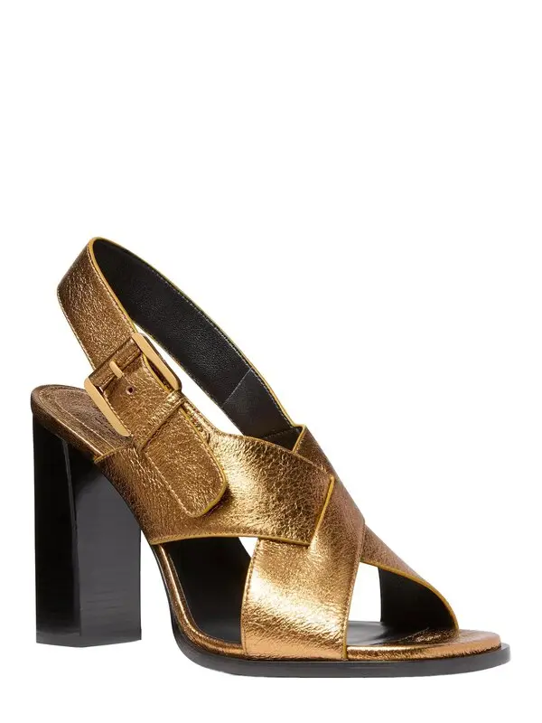 Michael Kors Jasmine Metallic Lizard Embossed Leather Slingback Sandal - Gold