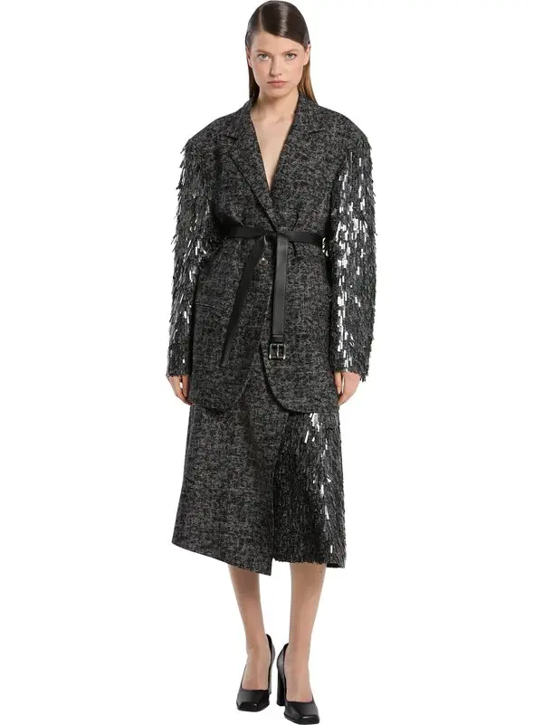 Michael Kors Ryan Hand-embroidered Glen Plaid Paillette Wool Blazer - Black