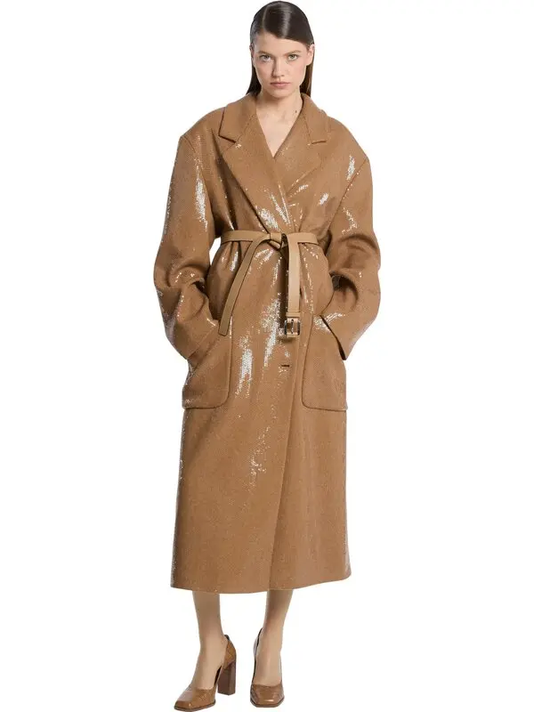 Michael Kors Hand-embroidered Sequin Wool Slouch Coat - Brown
