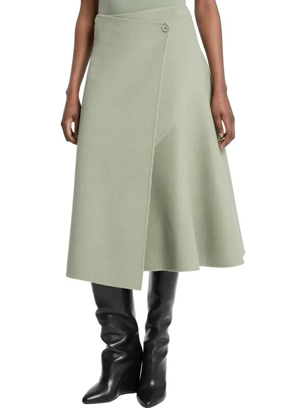 Michael Kors Double Faced Wool Wrap Midi Skirt - Green