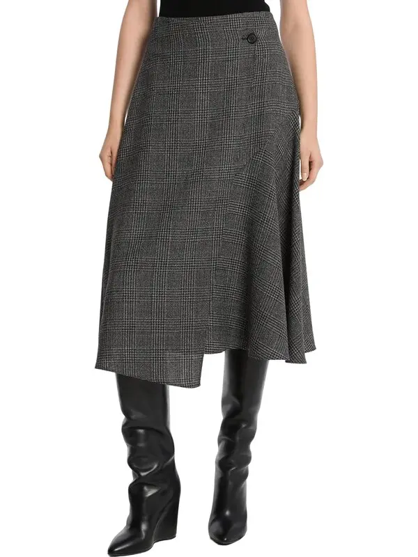 Michael Kors Draped Glen Plaid Virgin Wool Wrap Skirt - Black