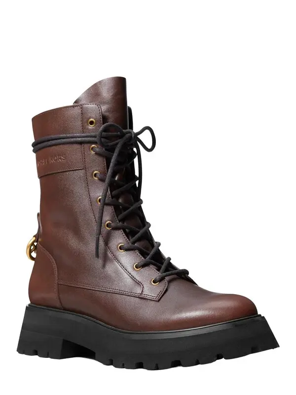 Michael Kors Caleb Burnished Leather Combat Boots - Brown
