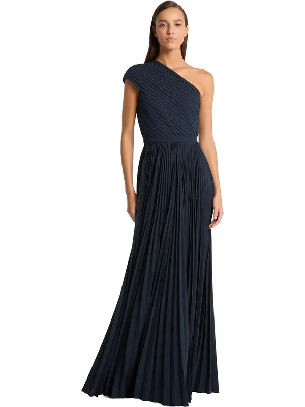 Michael Kors Pleated Georgette One-shoulder Gown - Blue