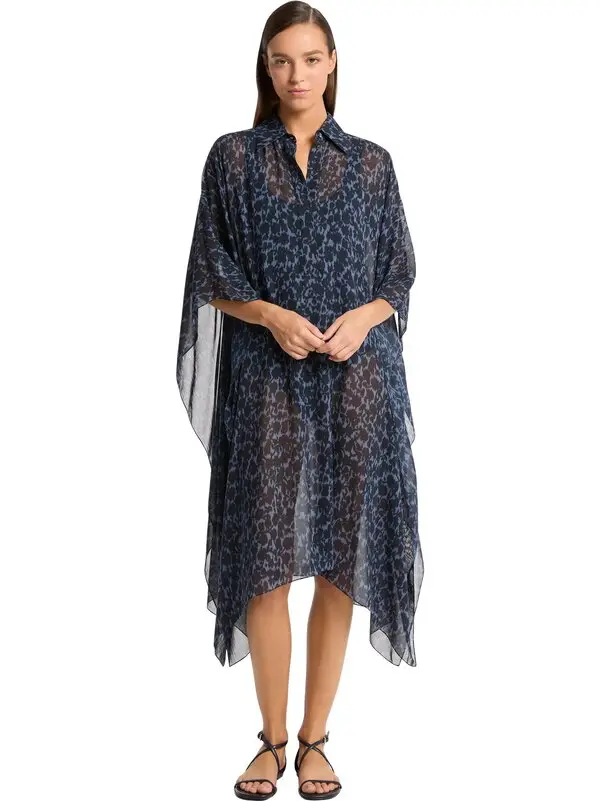 Michael Kors Floral Chiné Silk Voile Caftan - Grey
