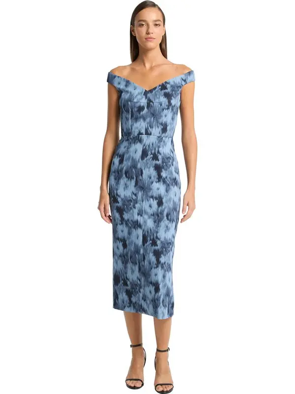 Michael Kors Floral Chiné Stretch Cady Sheath Dress - Blue